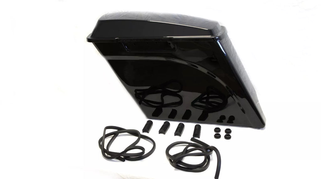 Vivid Black 4" Extended Stretched Saddlebags Base and Lid for Harley T ...